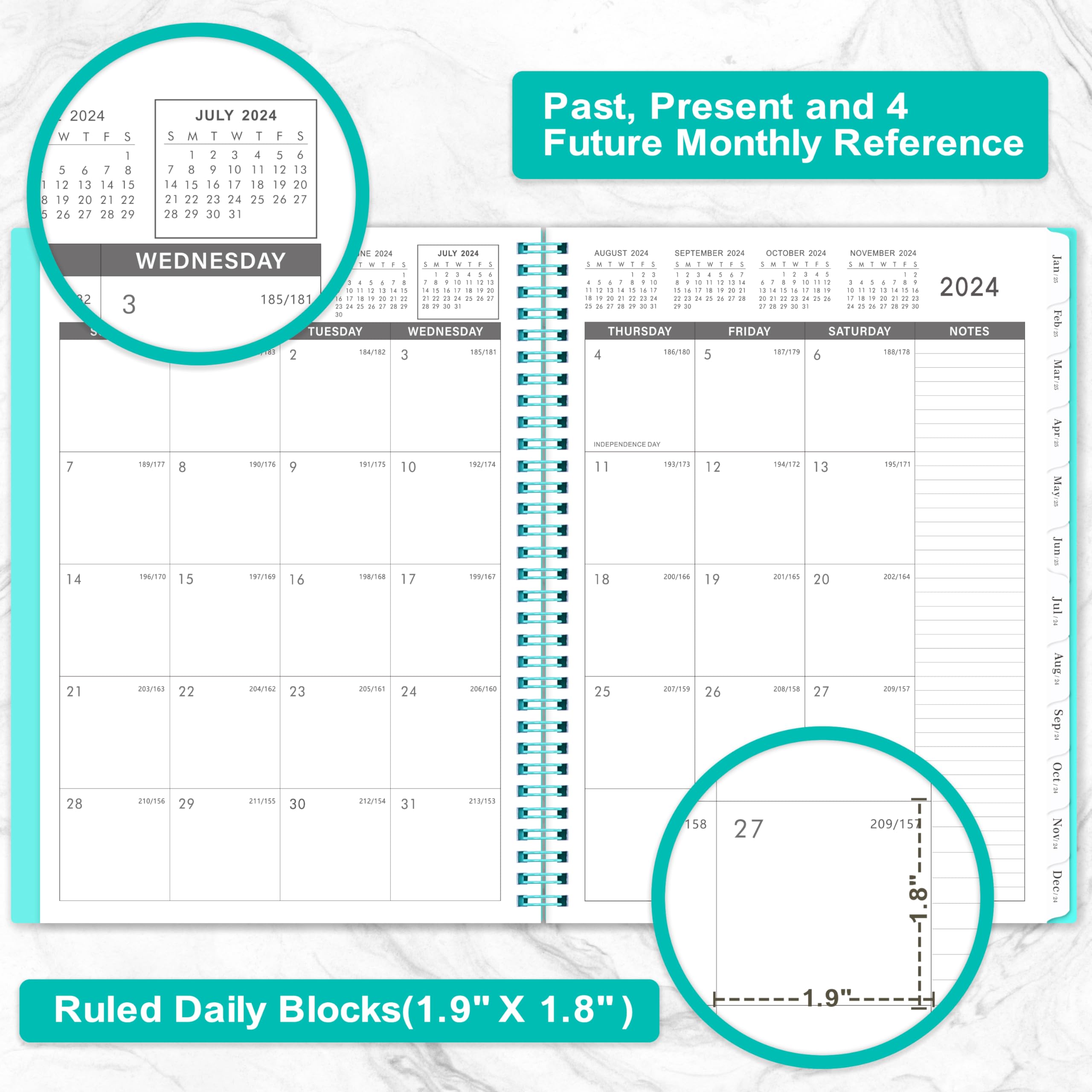 2024-2025 Monthly Planner - Monthly Planner/Calendar 2024-2025, 12-Month Planner with Tabs, JUL. 2024 - JUN. 2025, 8.5" x 11", Contacts + Dual-Sided Pocket + Thick Paper + Twin-Wire Binding - Green