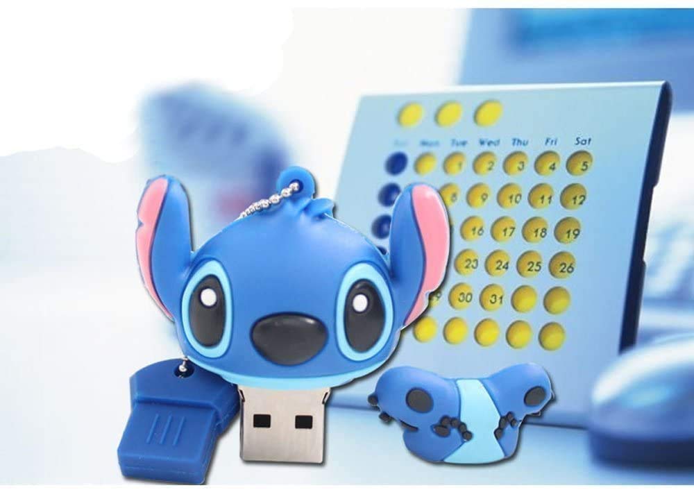 Novelty Stitch Blue Shape Design 64GB USB 2.0 Flash Drive Cute Memory Stick Stitch Keychains Thumb Drive Data Storage Pendrive Cartoon Jump Drive Gift…