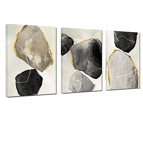 Stone Zen Nature Themed Prints Artwork Rock With Golden edge Canvas Wall Art Home Decoration for Bedroom Living Room Bathroom Painting