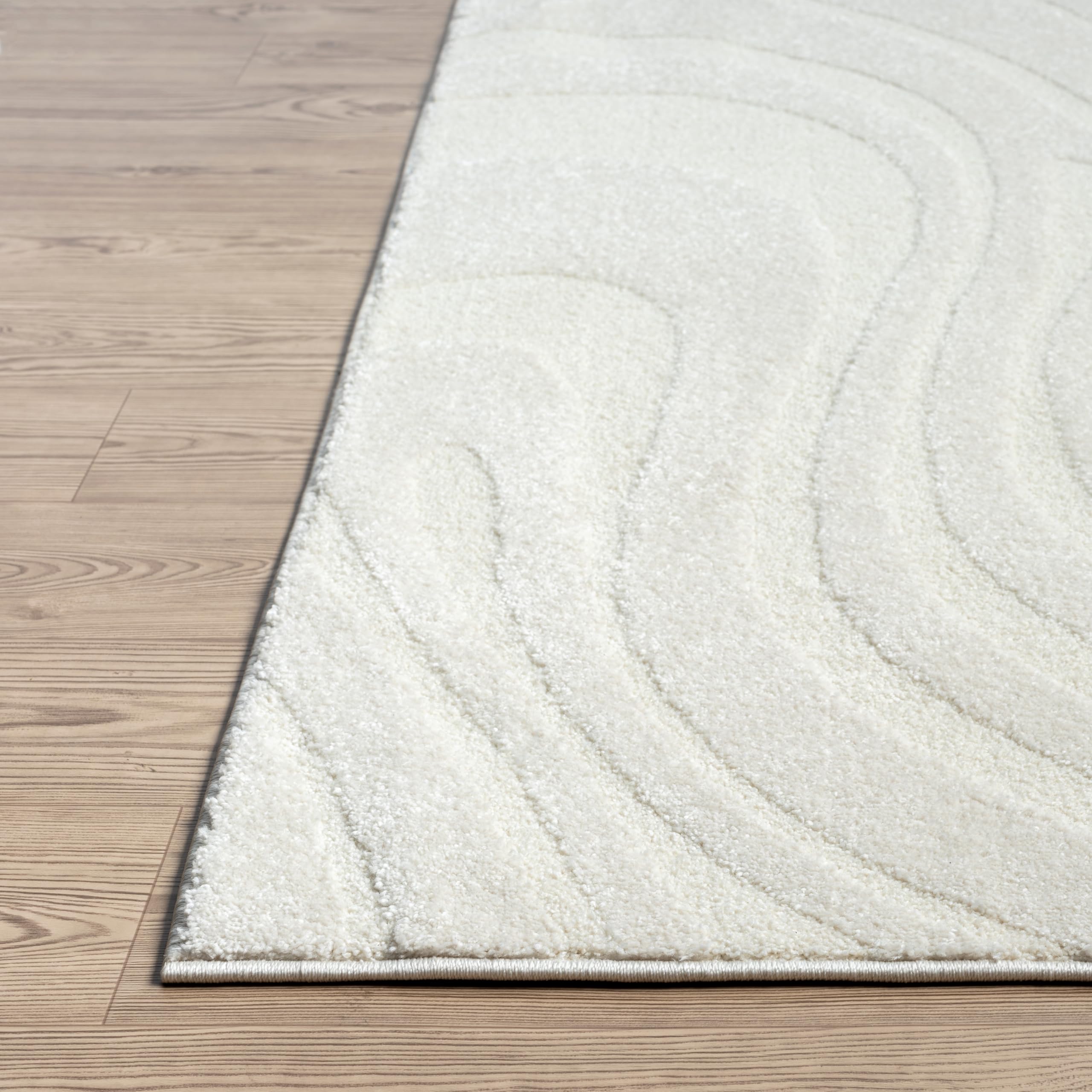 Abani Cozy Cream Area Rug for Living Room, Bedroom - Swirl Waves Pattern - 5' x 8' - Durable & Easy to Clean