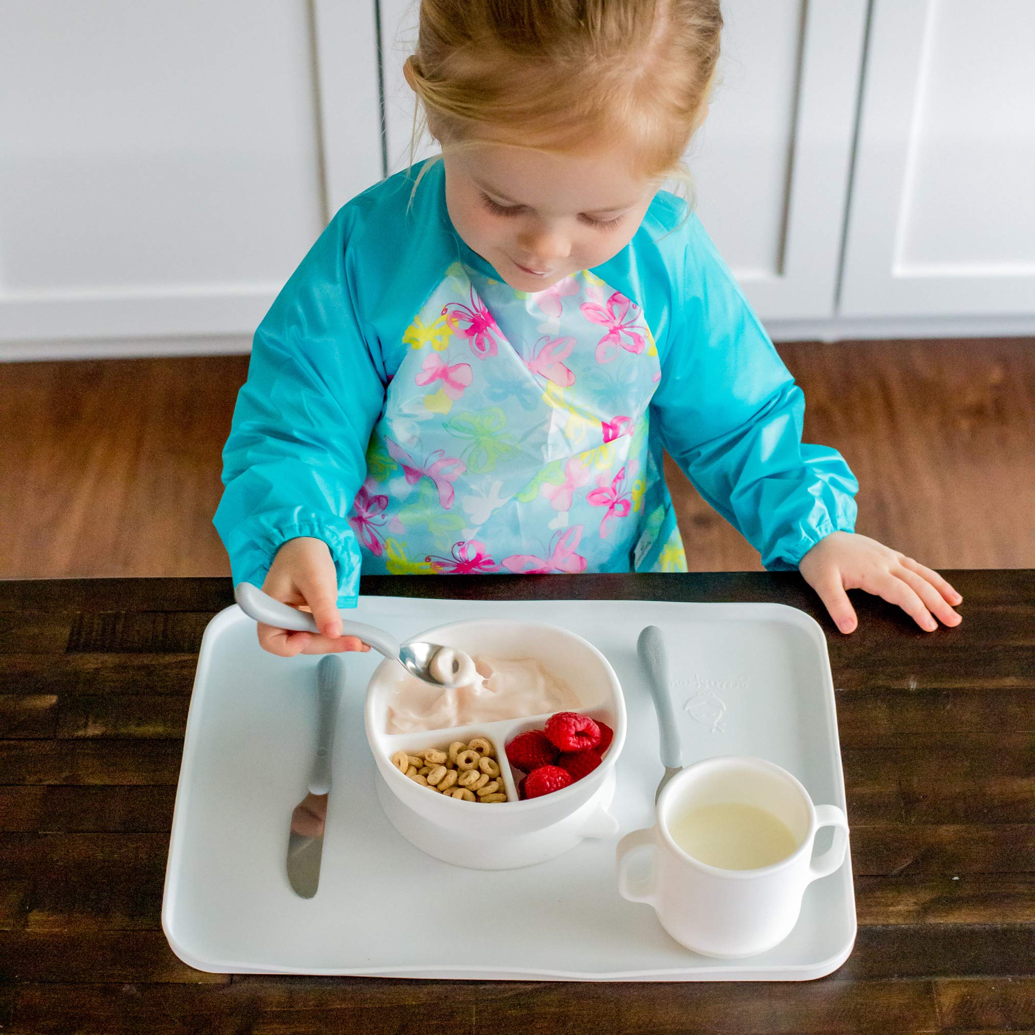 green sprouts Learning Bowl | Helps Toddler Develop Independent Eating Skills | Heat-Resistant Silicone, Suction Cup Base with Easy-Release tab, 3 Sections Marked to Measure portions, Dishwasher Safe