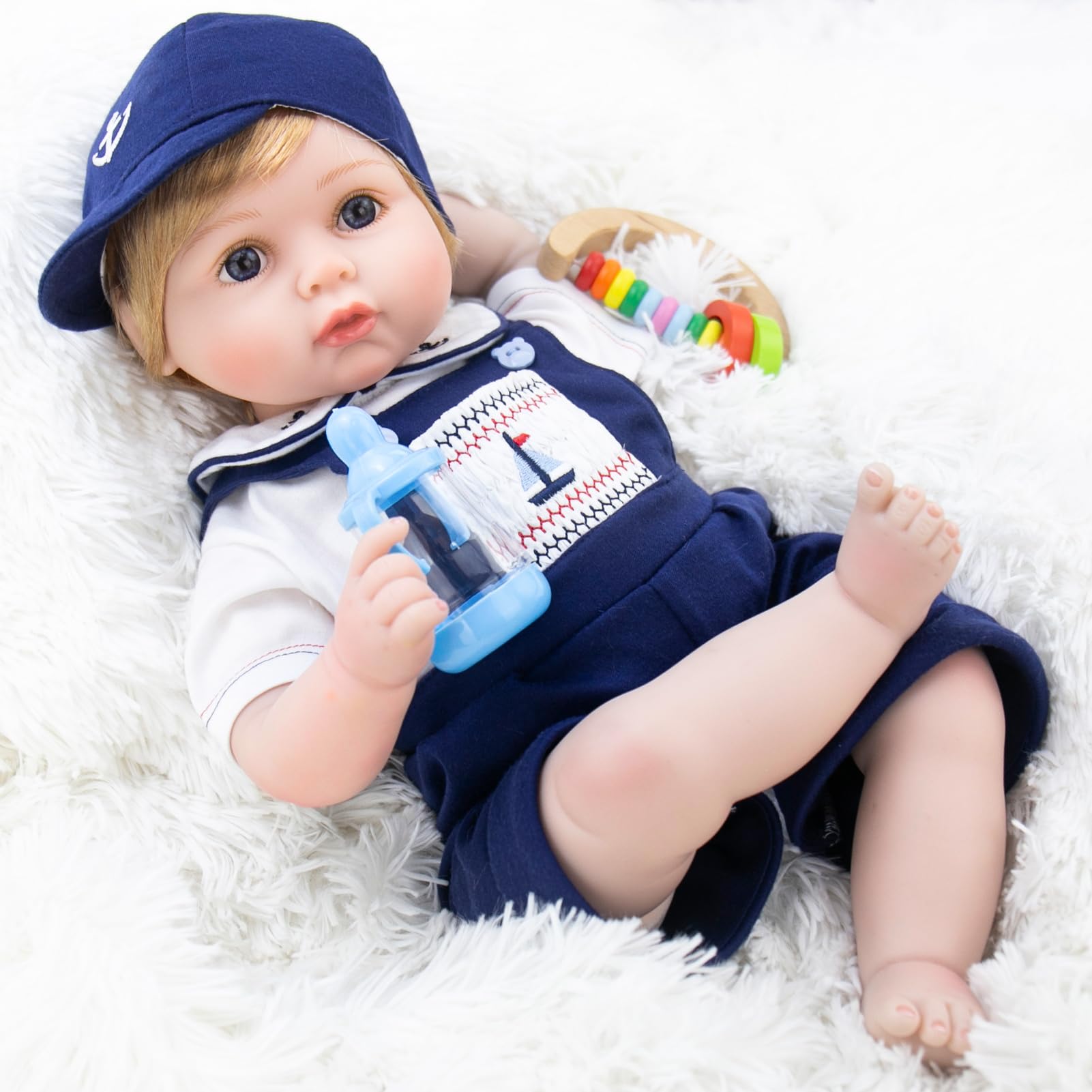 Aori Reborn Baby Dolls 22 inch Realistic Newborn Baby Boy Doll Lifelike Weighted with Feeding Toy Set