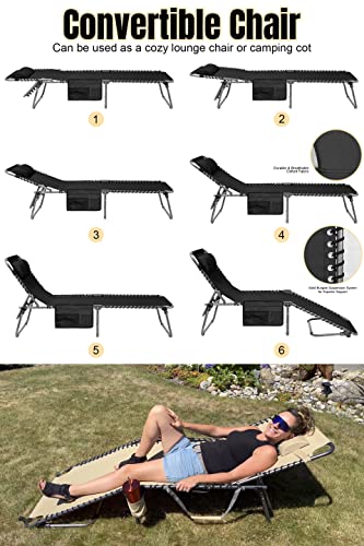 Heavy Duty Folding Chaise Lounge Chairs for Outside Beach Patio Pool Lawn Sunbathing Sun Tanning Lightweight Adjustable 5-Position Lay Flat Portable Trifold Outdoor Lounge Chair for Camping Deck