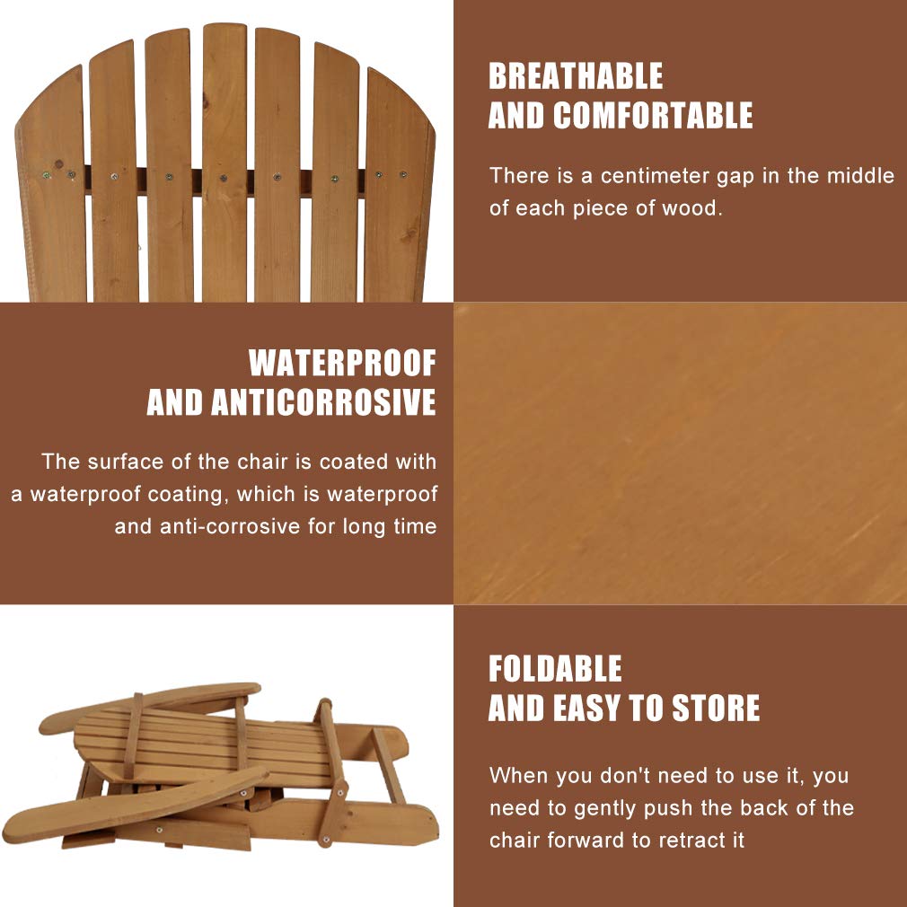 Adirondack Chair Patio Outdoor Chairs Folding Weather Resistant Lawn Chair w/Arms Solid Wood Recliner Fire Pit Chair for Deck, Backyard, Pool, Set of 2