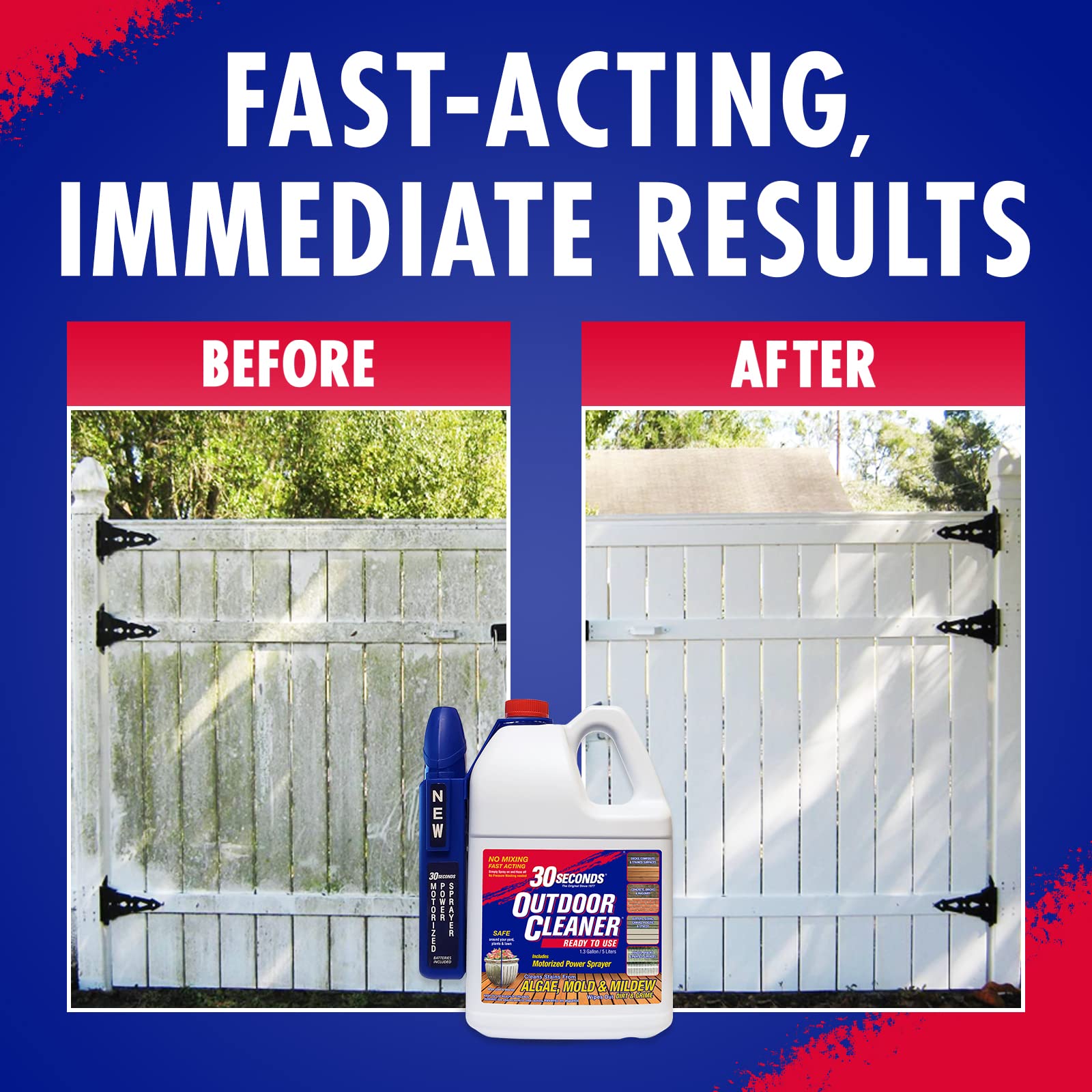 30 SECONDS Mold and Mildew Stain Remover | 1.3 Gallon | Ready To Use | Battery Powered Spray Wand