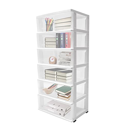 Gdrasuya10 Plastic Drawers Dresser with 6 Drawers, 19.7 x 13 x 43inches Plastic Tower Closet Organizer with Wheels Suitable for Apartments Condos And Dorm Room, (White)