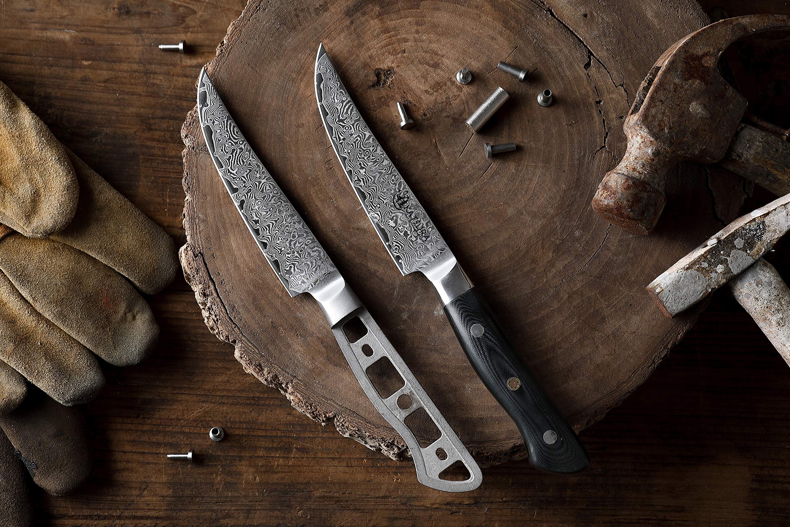 KATSURA Woodworking Project Kit – Steak Knife Blank – 4.5 Inch – Non-Serrated Blade – Japanese Premium AUS 10, 67 Layers Damascus Steel – NO LOGO