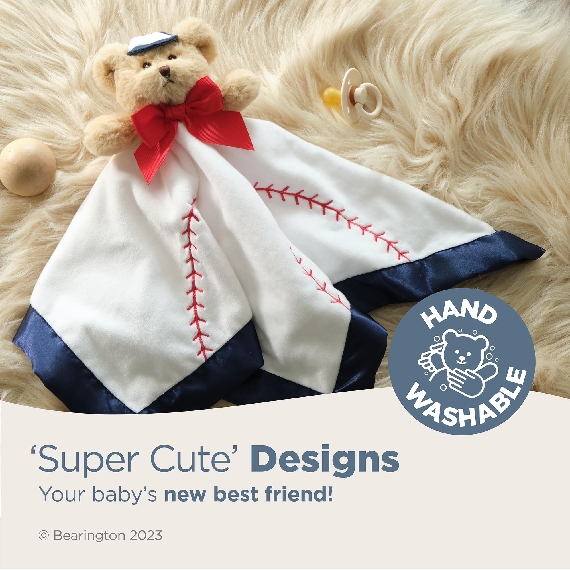 Bearington Baby Lil’ Slugger Snuggler, 15 Inch Baseball Plush Stuffed Animal Teddy Bear Security Blanket Lovey for Babies
