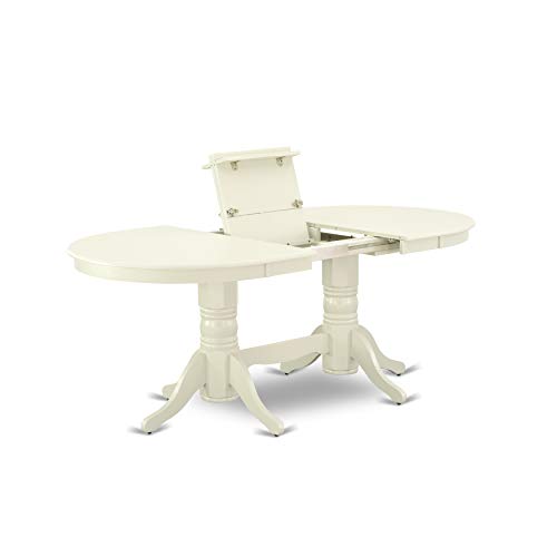 East West Furniture VAAB9-LWH-64 9Pc Dinette Set Includes a 59/76.4 Inch Oval Dining Table with Butterfly Leaf and 8 Parson Chair with Linen Leg and PU Leather Color White, 9 Pieces