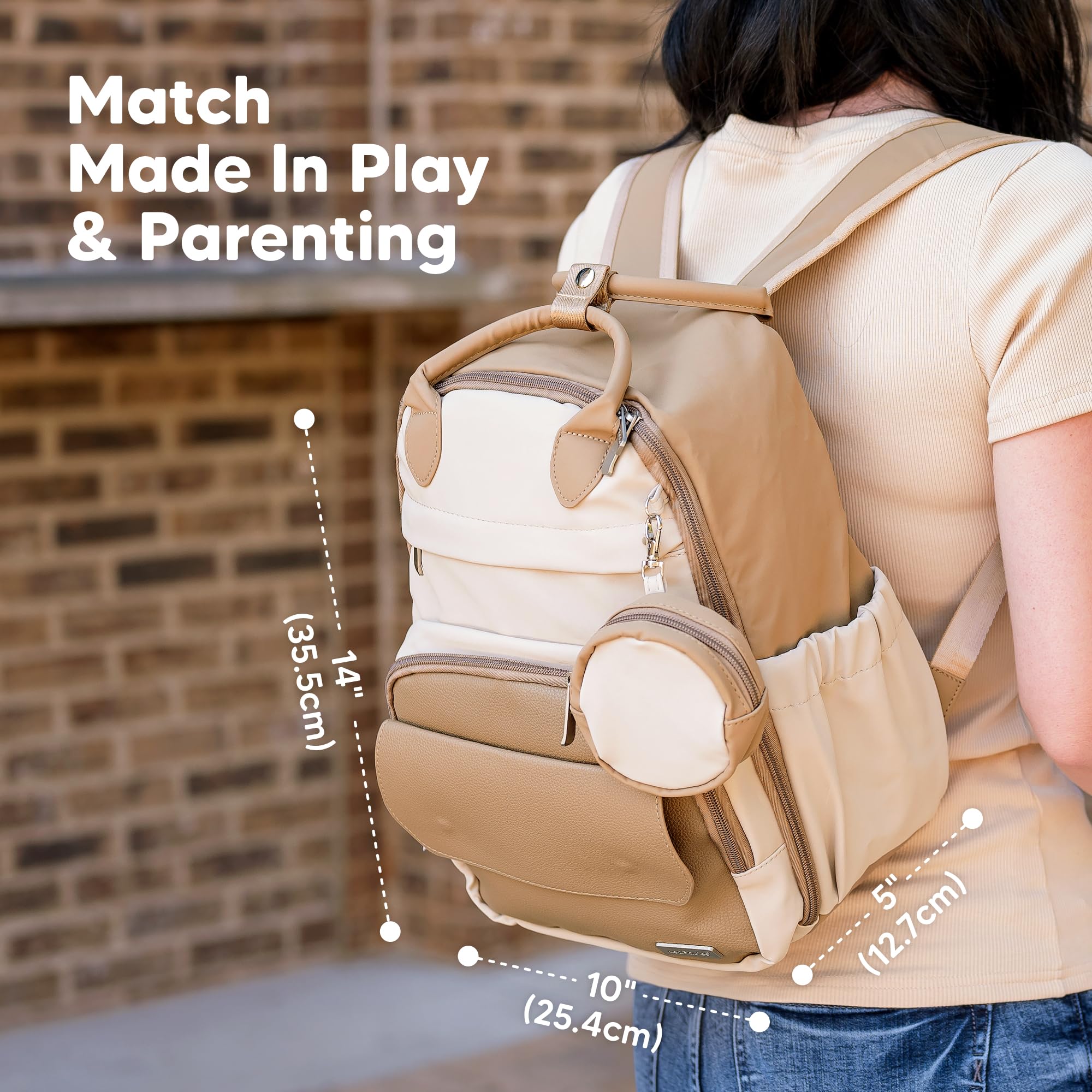 KeaBabies Diaper Bag Backpack - Multifunctional Travel Diaper Back Packs,Maternity Baby Changing Bags, Compact 12L Capacity, PU Leather,Waterproof, Unisex,Stylish Nappy Bag, Diaper Changing Pad(Latte)