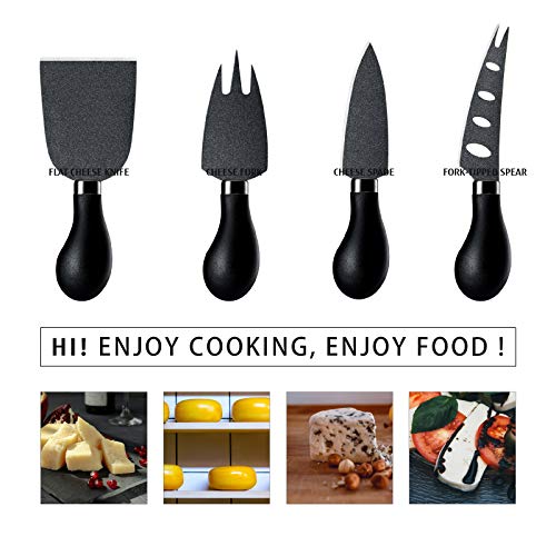 hecef Cheese Knife Set of 4, Non-Stick Coated Gift Set for Christmas, Anniversary, Party, Housewarming, Picnic, Birthdays, Wedding(Black)