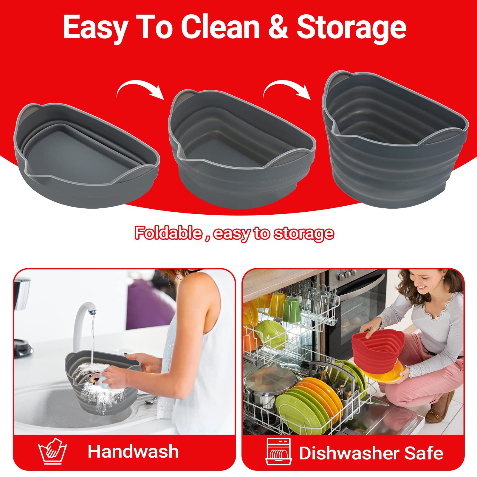 2 Set Silicone Slow Cooker Liners,SelfTek Reusable Liner Fits Crock-Pot &Hamilton Beach 7-8 Qt Oval,Foldable,Leakproof Dishwasher Safe Cooking Insert Includes Spoons - Red & Black