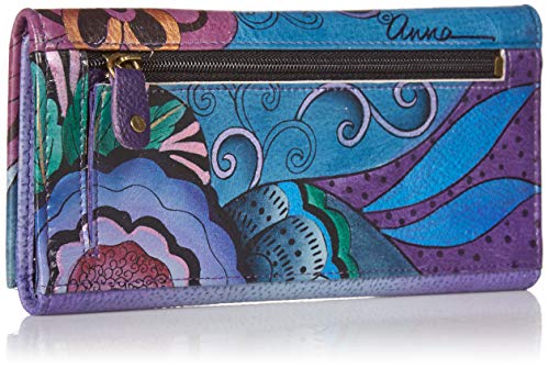Anna by Anuschka Women's Hand-Painted Genuine Leather Three Fold Clutch - Tribal Potpourri Eggplant