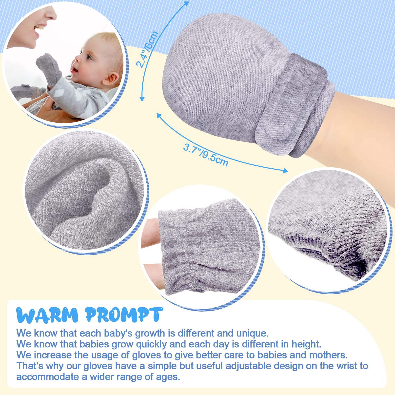 Adjustable Baby Mittens No Scratch Newborn Cotton Breathable Gloves Warm Baby Mitts for Boys Kids (Fresh Colors,6 Pairs)