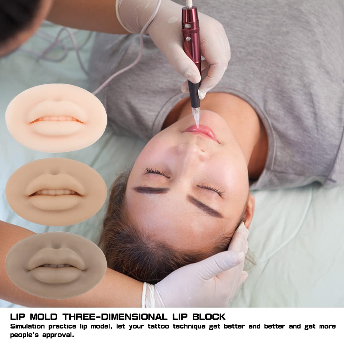 3pcs Tattoo Practice Lips, 3D Practice Silicone Lips Fake Skin Makeup Tattoo Practice Lips for Tattooing Artists and Beginners