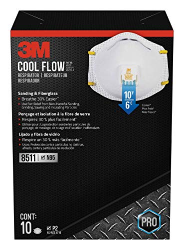 3M All-In-One Respirator, Best for Sanding, Fiberglass, Drywall, Painting, N95, Exhalation Valve Helps Direct Exhaled Air Downward, Relief From Dusts And Certain Particles, 10-Pack