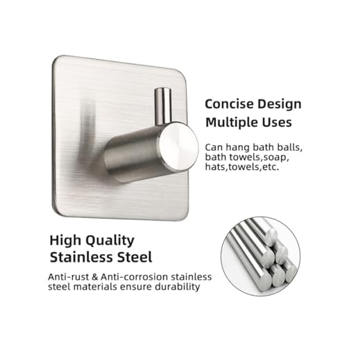2pcs Suction Cup Hooks for Shower, Bathroom, Kitchen, Glass Door, Mirror, Tile – Loofah, Towel, Coat, Bath Robe Hook Holder for Hanging up to 15 lbs (SUS 304 Stainless Steel/Silver/Brushed Surface)