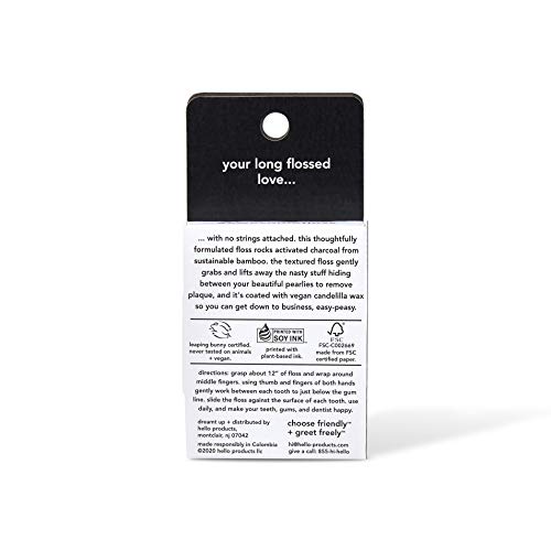 Hello Activated Charcoal Infused Floss Vegan Wax, Fresh Mint, Natural Peppermint Flavor, 3 Count