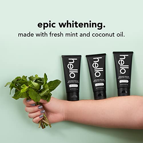 Hello Activated Charcoal Epic Teeth Whitening Fluoride Toothpaste, Fresh Mint and Coconut Oil, Vegan, SLS Free, Gluten Free and Peroxide Free, 4 Ounce (Pack of 4)