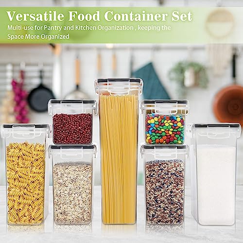2023 New 7 PACK Airtight Food Storage Containers With Lids, BPA Free Kitchen Storage Containers for Spaghetti, Pasta and More, Plastic Canisters for Pantry Organization and Storage(Attached sticker)