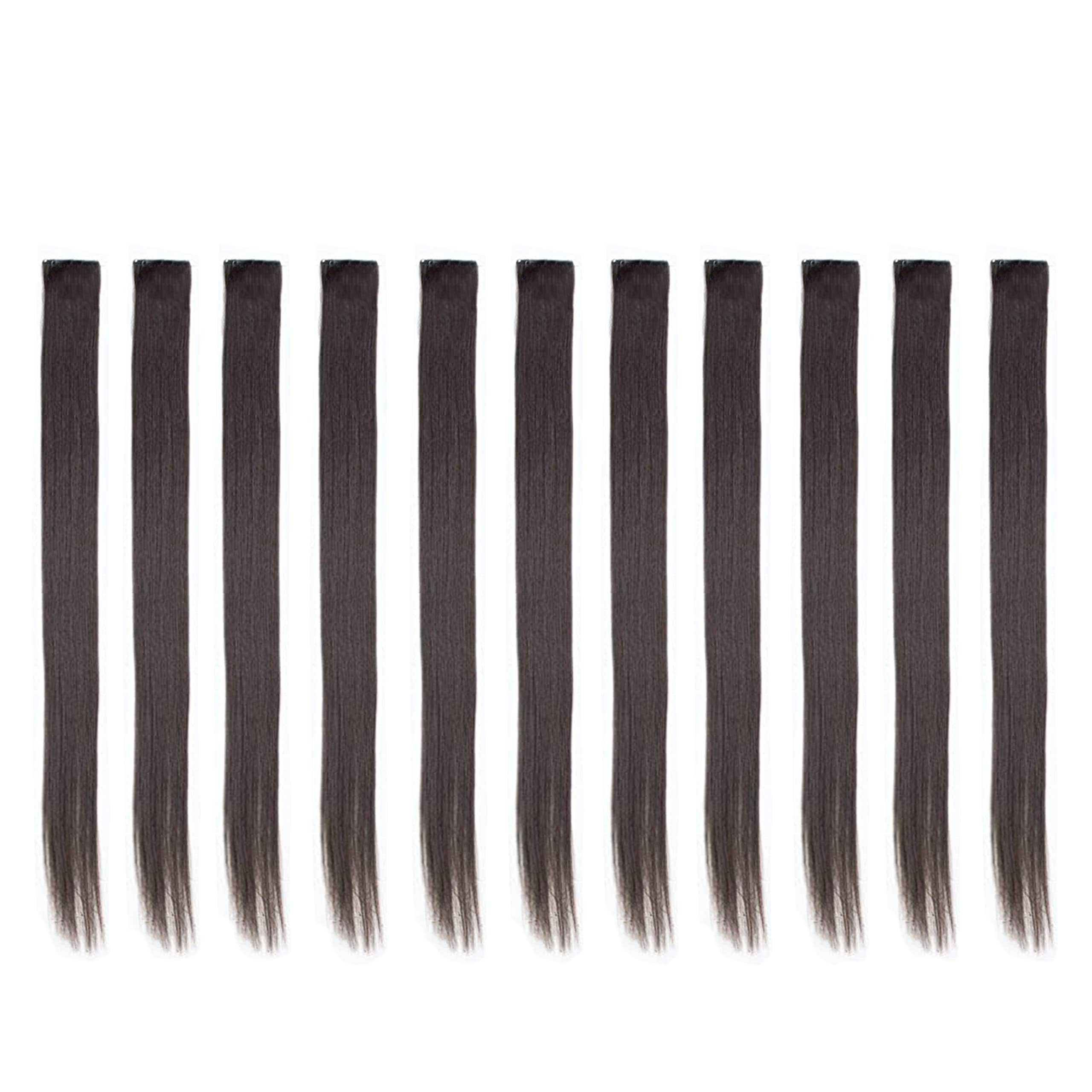 Beaute Galleria Bundle 11 Pieces Single Color 21 Inches Straight Party Highlights Clip In Synthetic Hair Extensions Cosplay Comic Con Halloween Costume (Dark Brown)