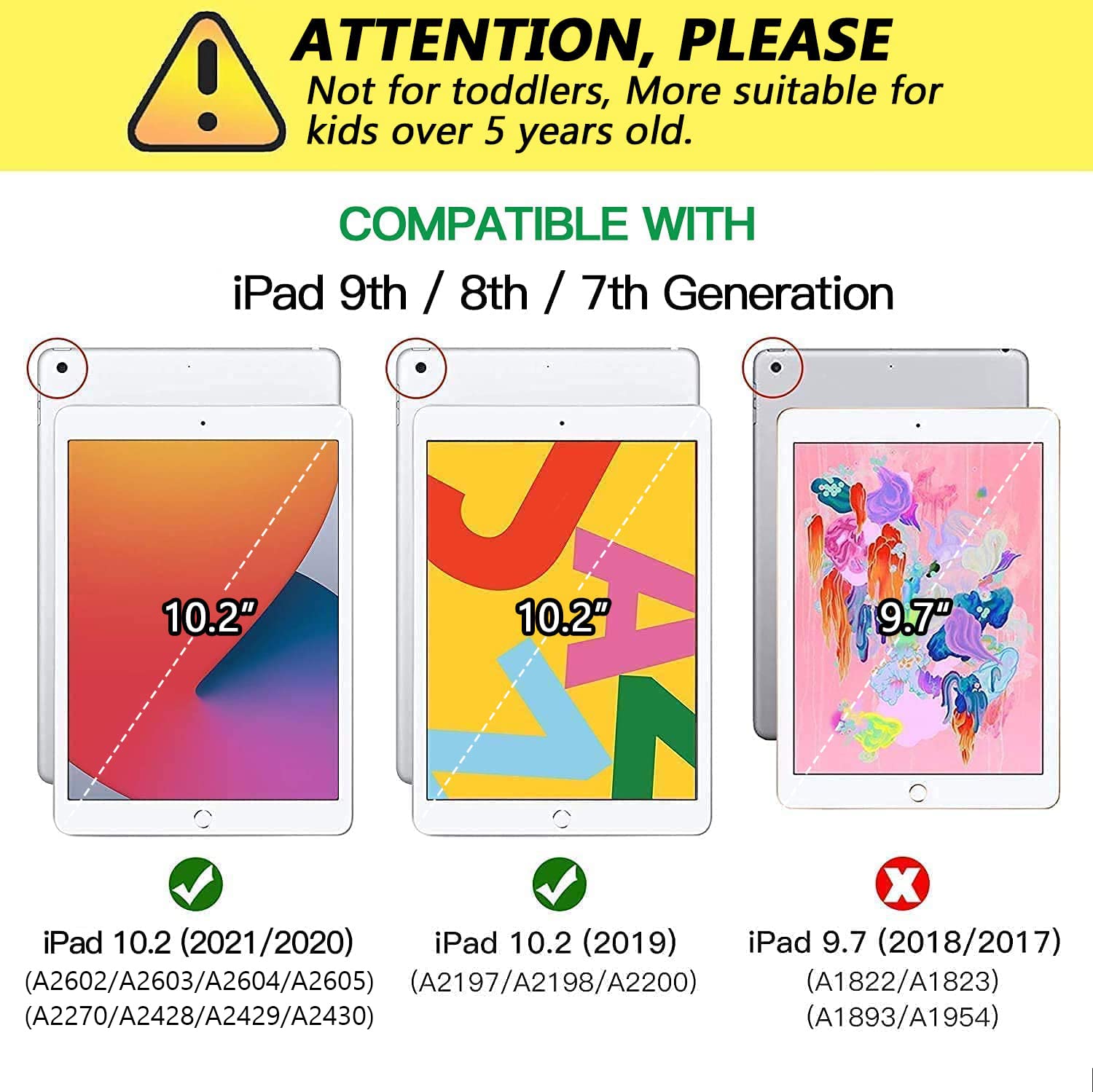 Grifobes for iPad 9th Generation Case, iPad 8th/7th Generation Case 2021/2020/2019, Heavy Duty Shockproof Rugged Protective 10.2" Cover with Stand for iPad 9 8 7 Gen 10.2 inch Kids Children Boys