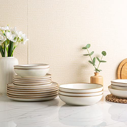 AmorArc Ceramic Dinnerware Sets,Handmade Reactive Glaze Plates and Bowls Set,Highly Chip and Crack Resistant | Dishwasher & Microwave Safe,Service for 4 (12pc)