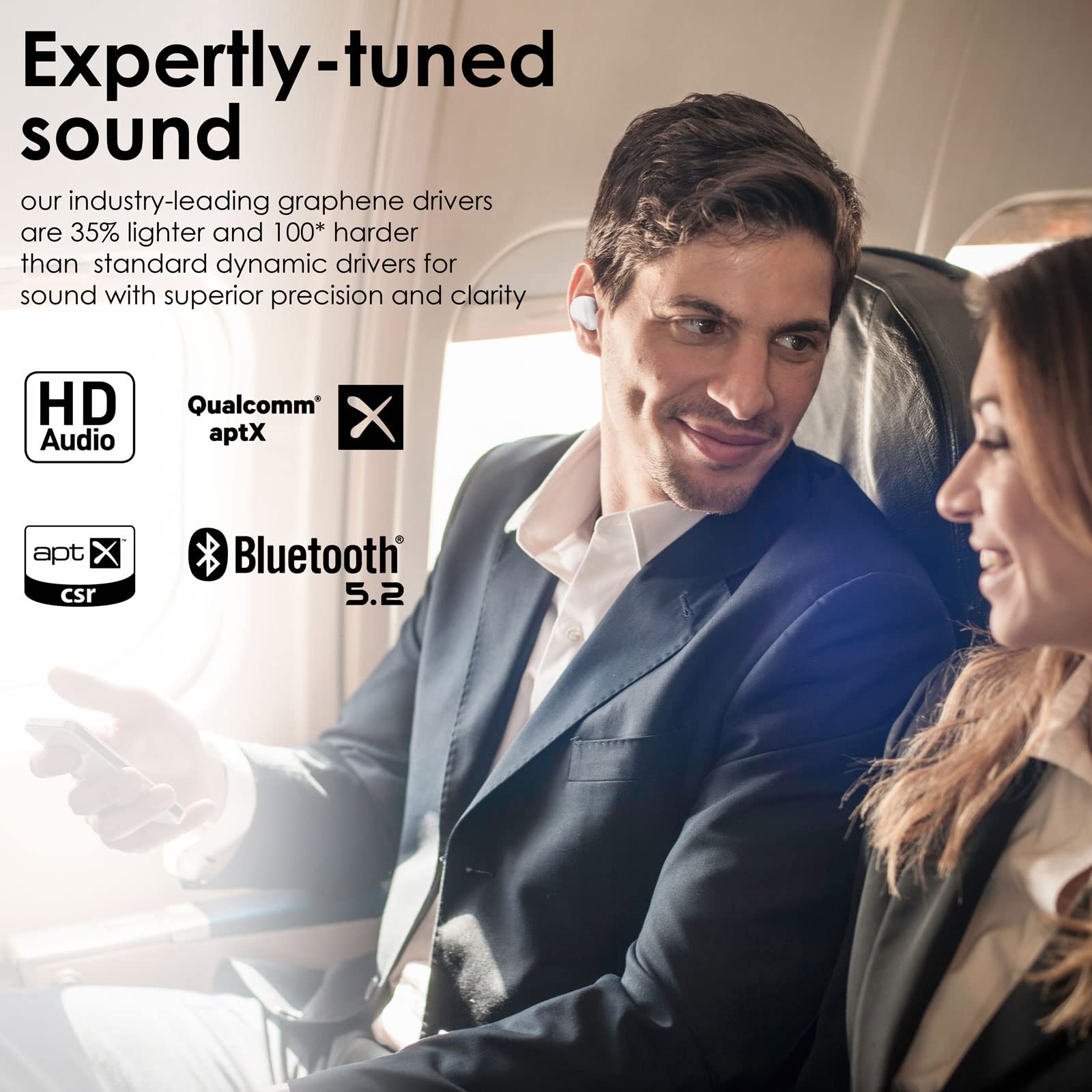 AKSONIC True Wireless Earbuds Bluetooth 5.2 aptX Armatrured Dynamic Speaker Touch Control Deep Bass in Ear w/Mic CVC8.0 Noise Cancelling Headphone USB C Fast Charging