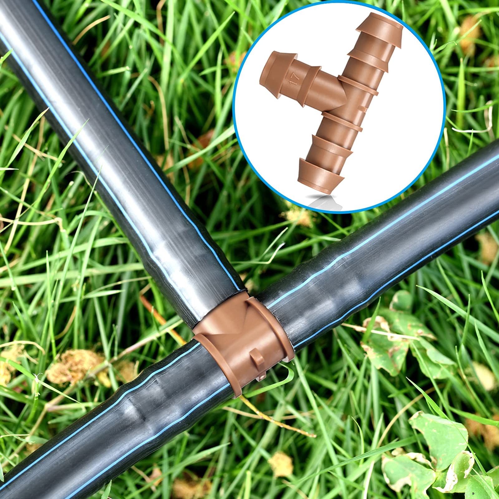 36 Pieces Drip Irrigation Fittings Kit 1/2 Inch Tubing Fitting Set Includes 9 Tees, 9 Couplings, 9 Elbows and 9 End Cap Plugs Drip Irrigation Barbed Connectors for Compatible Drip or Sprinkler Systems