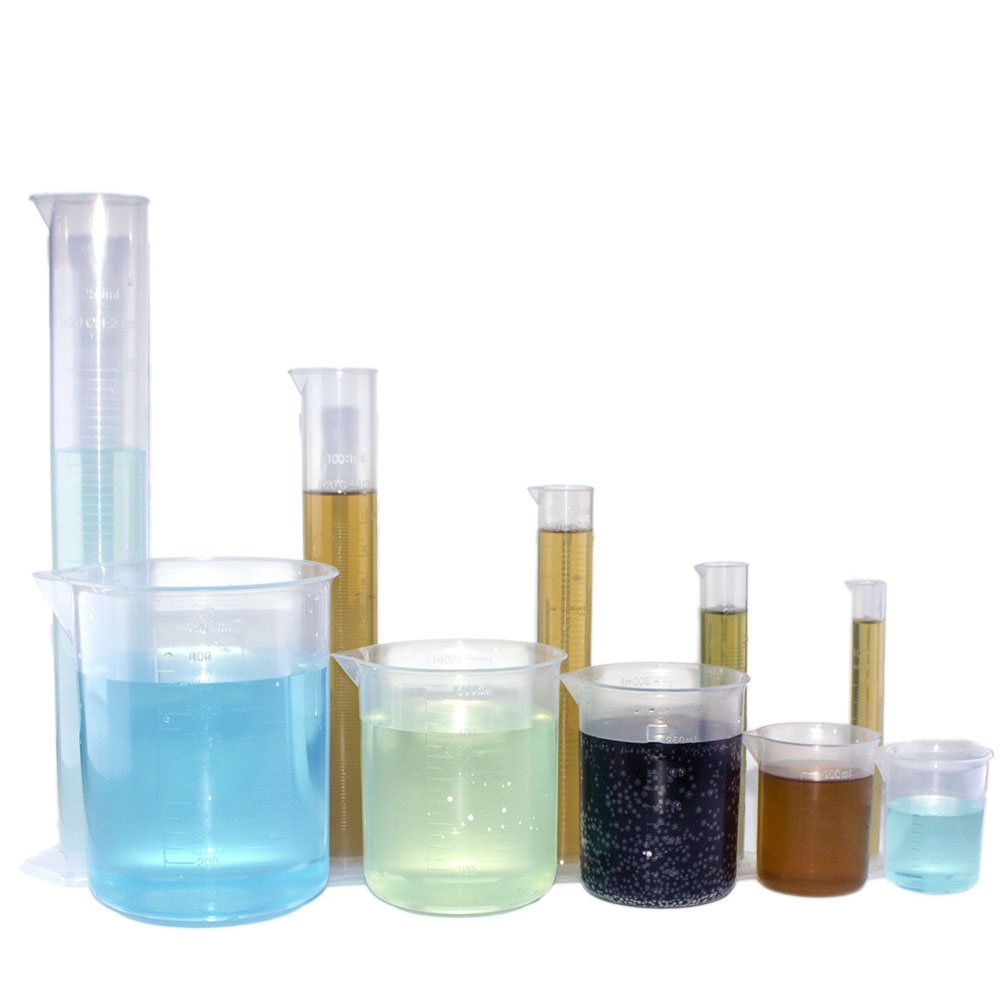 Belinlen 10 Pack Plastic Cylinders and Beakers Set, Including 5 Pack Clear Plastic Graduated Cylinders (10, 25, 50, 100, 250ml) and 5 Pack Plastic Beakers Set (50, 100, 250, 500, 1000ml)