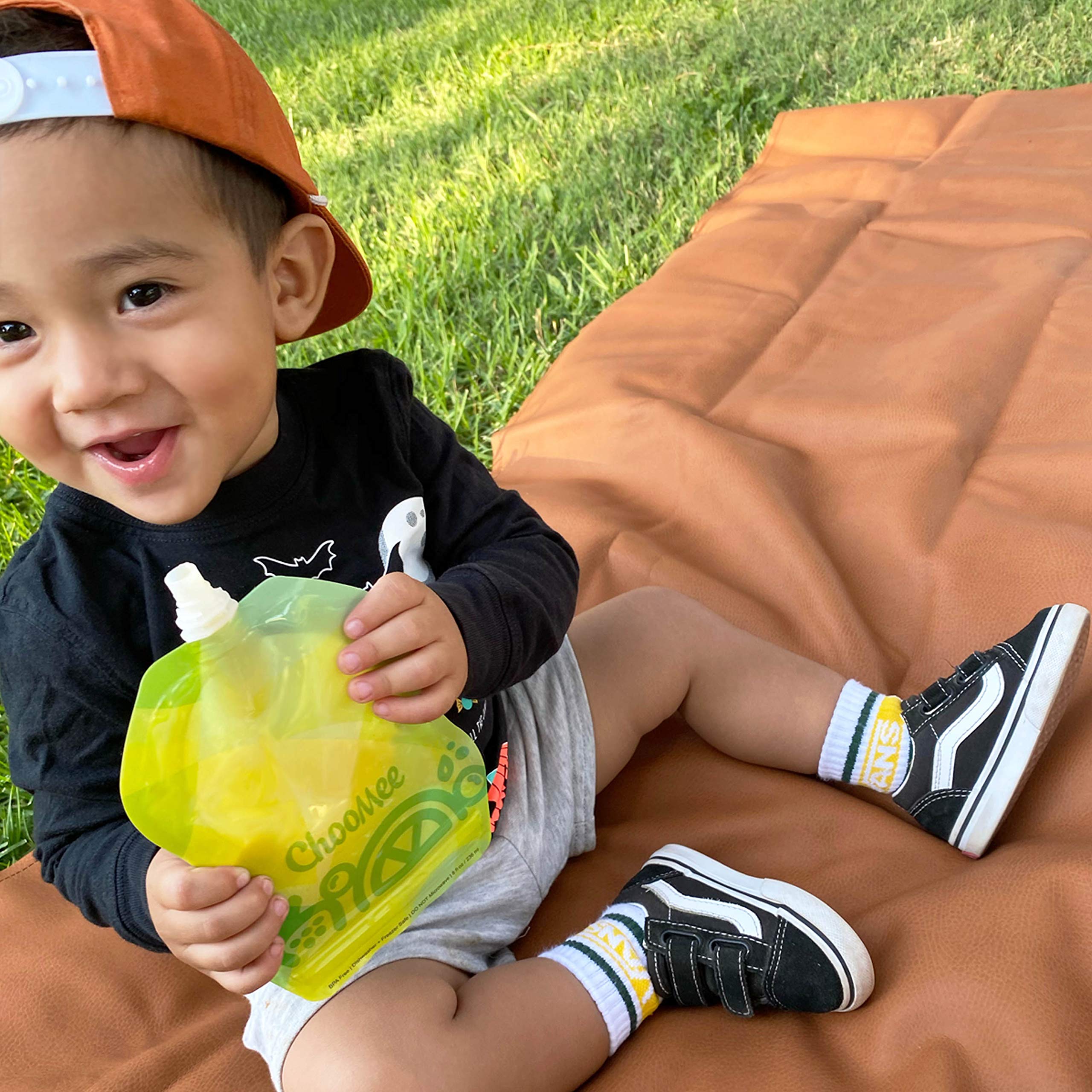 ChooMee Reusable Baby Food Storage Pouches, 8 oz | Ideal for Baby Food, Smoothies and Purees | Secure Double Lock Zipper, Wide Bottom, BPA Free | SnakPack TropiColor 6 CT