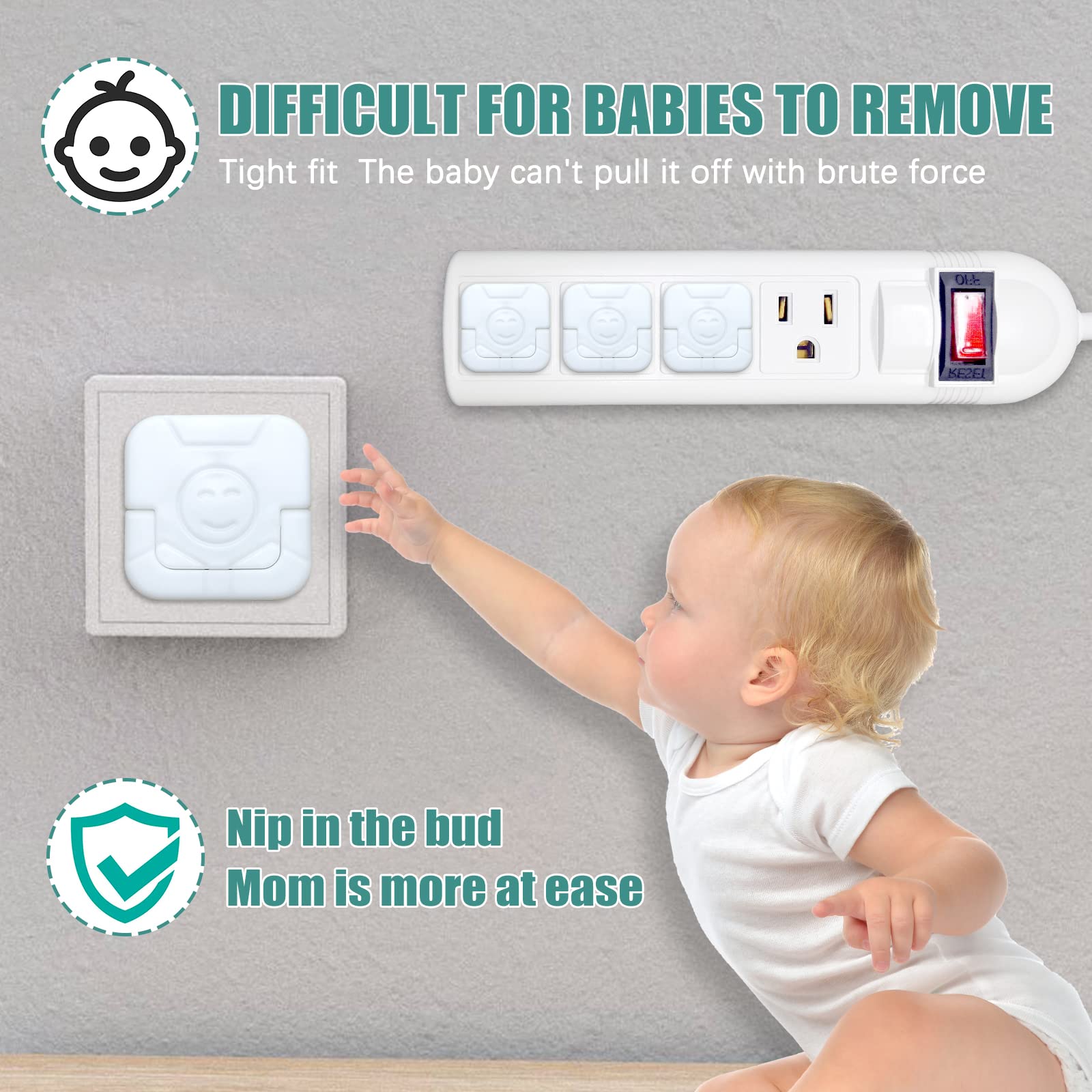 40 Pack Baby Proofing Outlet Covers, Child Safety Plug Covers for Electrical Outlets, White Square Socket Covers for Outlets with Hidden Handle, for Kids Toddler Protection