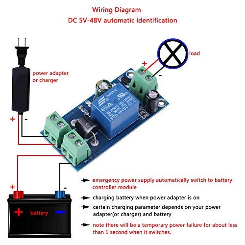 DC Backup Battery Switching Module, 5V~48V 10A Battery Charging Automatic Switch Adapter, Emergency Power Controller Module