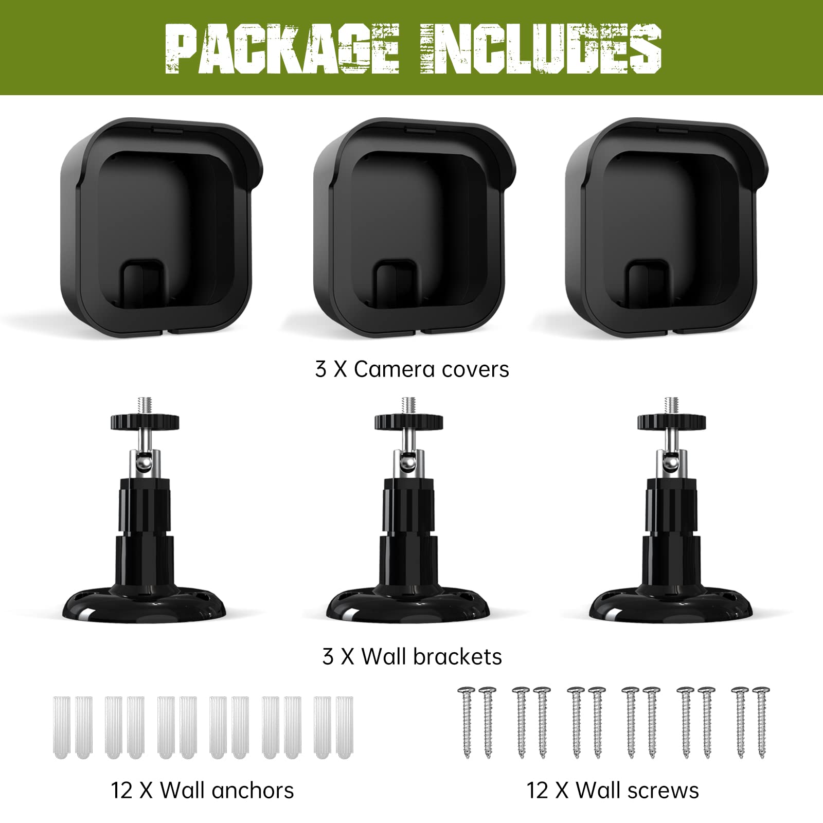 AOTNEX Blink Outdoor Camera Mounts (3rd Gen) 3 pcs, Weatherproof Protective Housing Cover with 360 Degree Adjustable Wall Mount for Blink Outdoor Security Camera System (Outdoor Black)