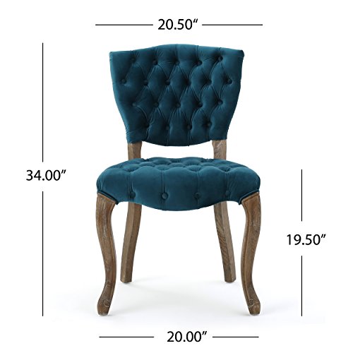 Christopher Knight Home Bates Tufted Velvet Fabric Dining Chairs, 2-Pcs Set, Dark Teal