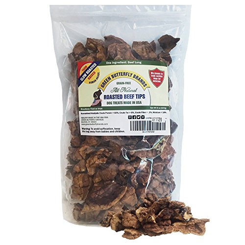 Green Butterfly Brands Beef Dog Treats – Made in USA Only – All Natural, Meaty Beef Tips – Premium Slow Roasted American Beef – Grass Fed, Farm Raised – Crunchy, Grain Free Training Treat, 8 Ounces