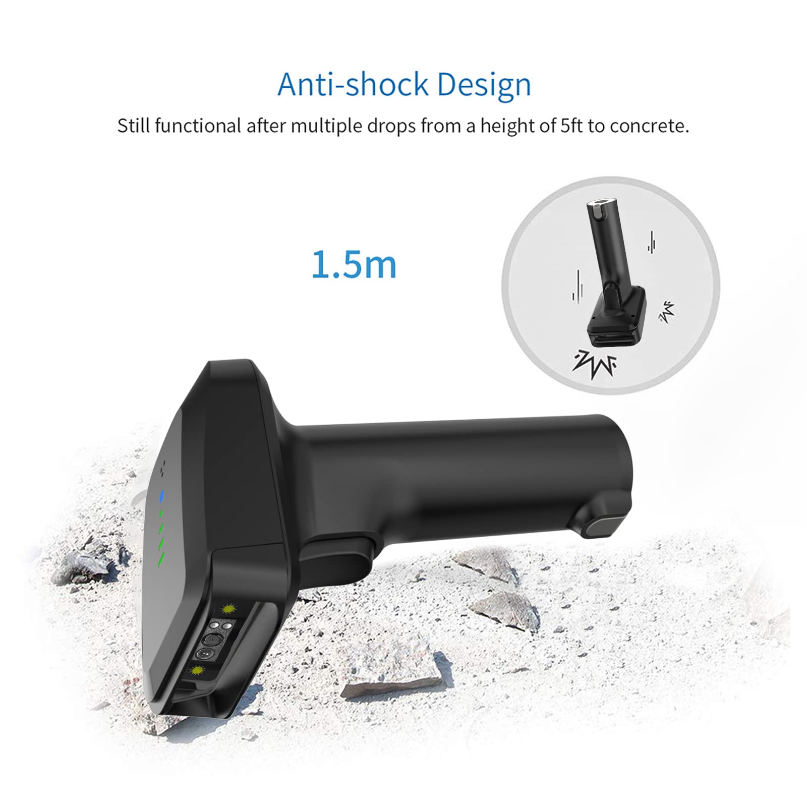 Alacrity Bluetooth Barcode Scanner Wireless 1D Laser Barcode Reader with Battery Level Indicator, 3 in 1 Bluetooth & 2.4GHz Wireless & USB Wired Bar Code Scanner