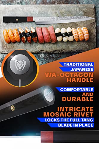 Dalstrong Ronin Series Japanese AUS-10V Damascus Steel Yanagiba Sushi Kitchen Knife with Red & Black G10 Handle, 10.5 Inches, Sheath Included