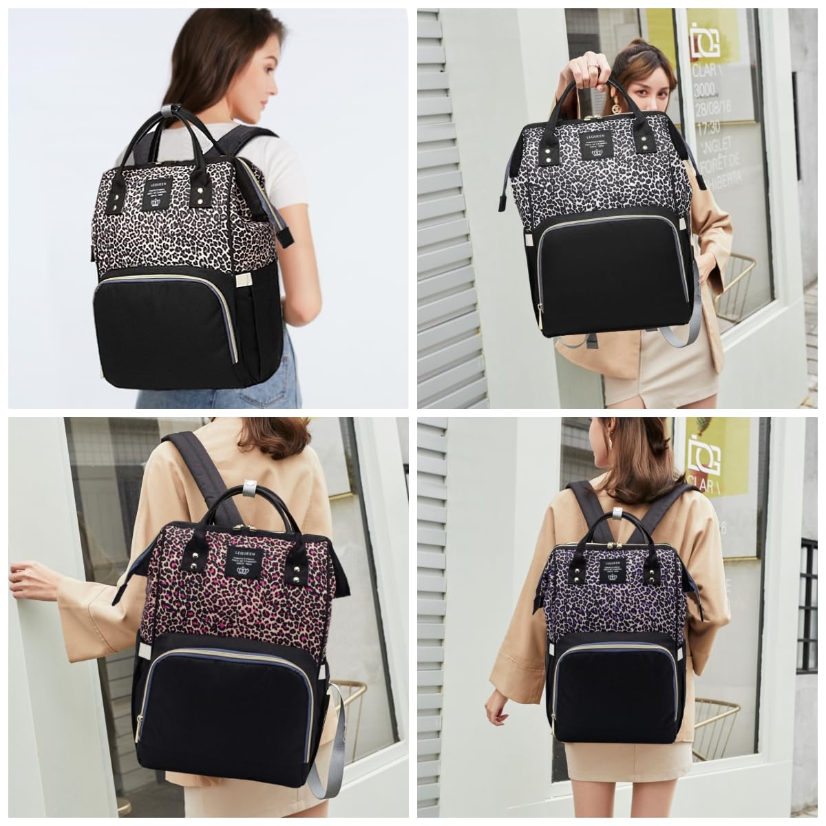 Armbq Leopard Print Diaper Bag Backpack Multi-Function Diaper Bag for Baby Care Waterproof Travel Baby Bag for Mom Gray