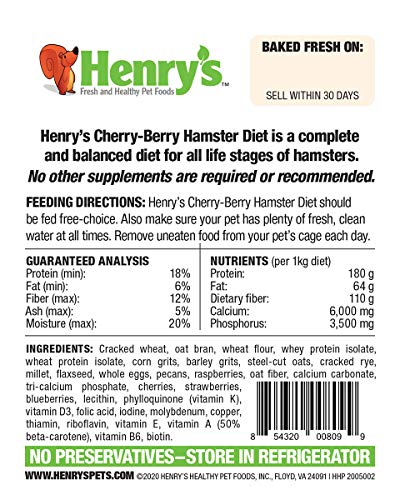 Henry's Cherry Berry Hamster Food - The Only All Natural Baked Fresh to Order, 8 Ounces