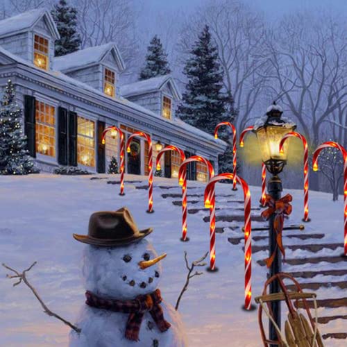 Christmas Candy Cane Lights,10 Pcs Candy Cane Solar Led Lights, Garden Path Decorations Solar Outdoor Light Suitable, for Home New Year and Christmas Decor