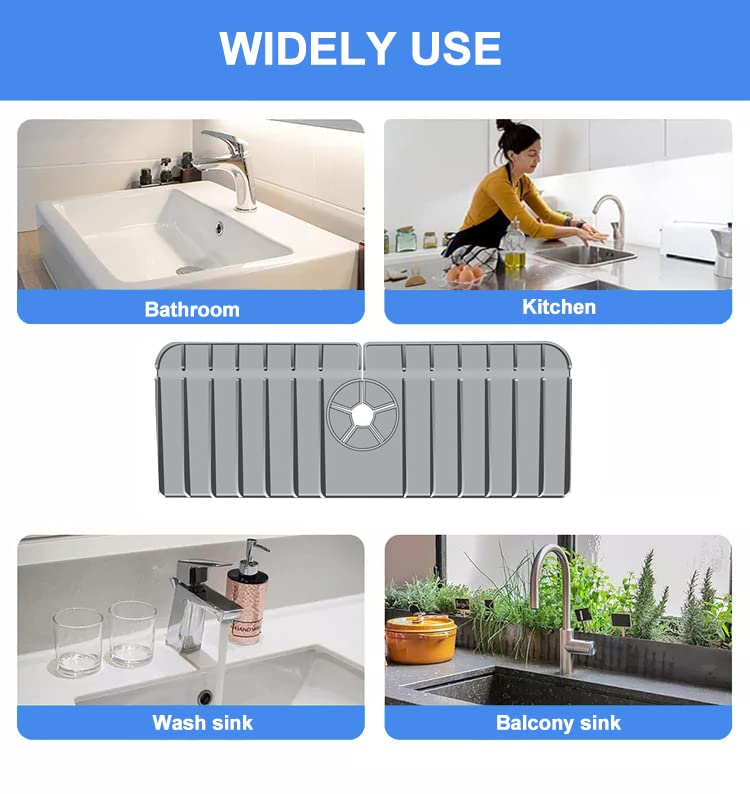 2Pack Silicone Faucet Handle Drip Catcher Tray, Hyjjlele Kitchen Guard Silicone Faucet Sink Handle Drip Catcher Mat, Bathroom Faucet Water Catcher Splash Guard, Drying Countertop Pad