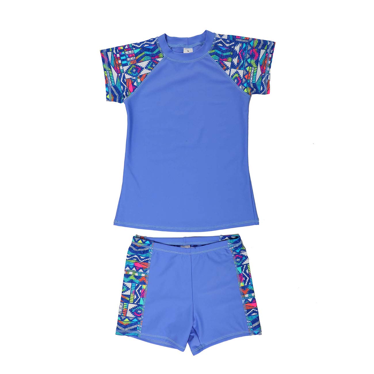 Dayu Boys Girls Swimsuit UPF 50+ UV Two Piece Short Sleeve Swimwear Rash Guard Sets, Purple, 12-14