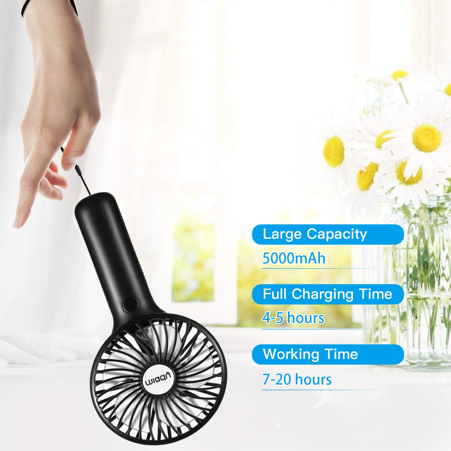 2-Pack Upgraded 5000mAh Portable Handheld Fan 3 Speed Mini USB Strong Wind 7-20 Hours Runtime Personal Electric Small Fan for Travel Office Outdoor