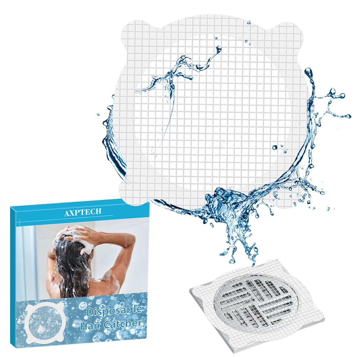 30 Pack Disposable Shower Drain Hair Catcher,Shower Drain Dog Hair Catcher Cover for Showers & Bathtubs Mesh Stickers,Mesh Filter Sink Strainer Stickers (30)