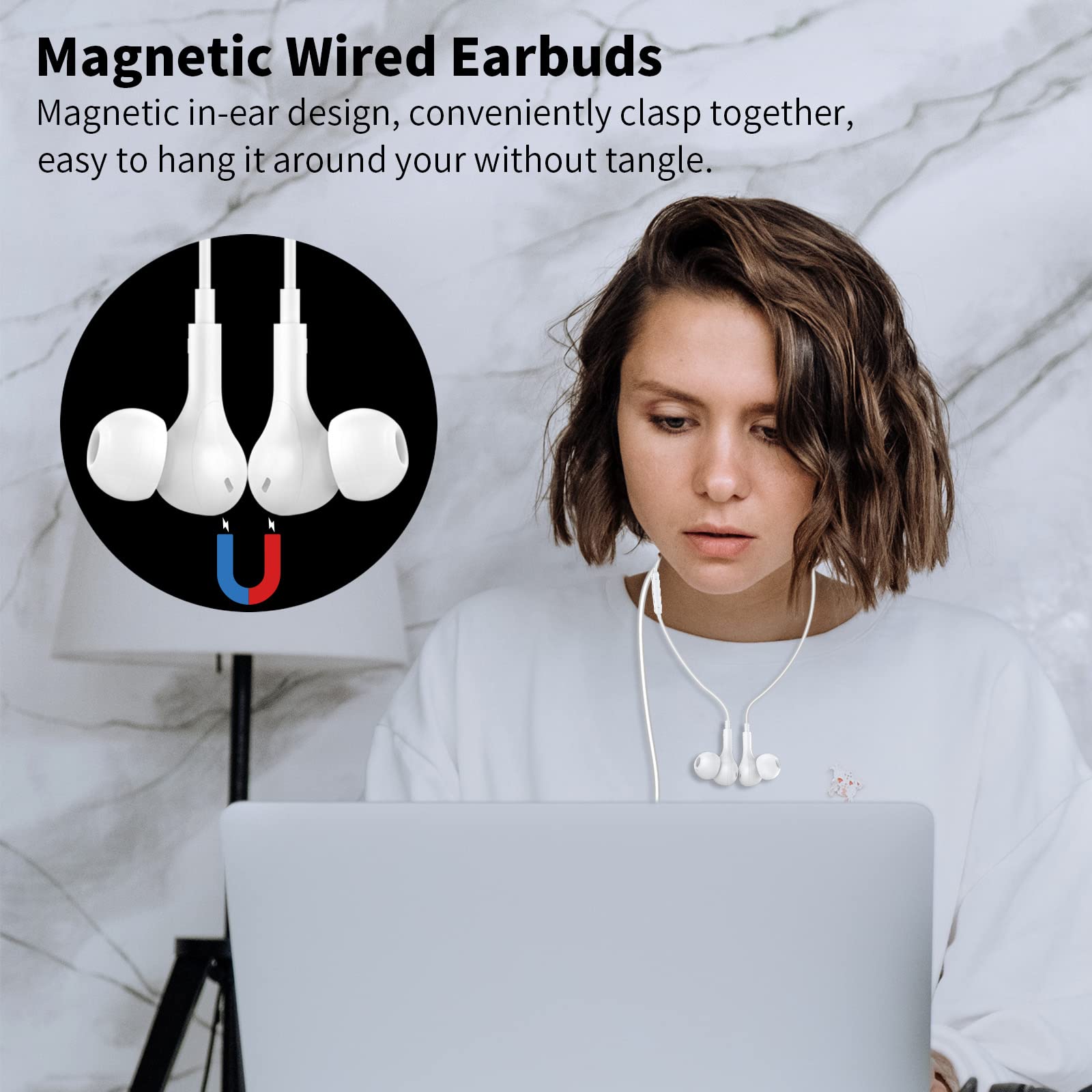 2-Pack USB C Headphones Magnetic Wired Earbuds in-Ear USB C Earphones with Mic Volume Control Stereo Noise Canceling for iPad Air (M2),Samsung S24 S23 Ultra S22 S21 S20 A53,Pixel 6a 6 7 OnePlus 11