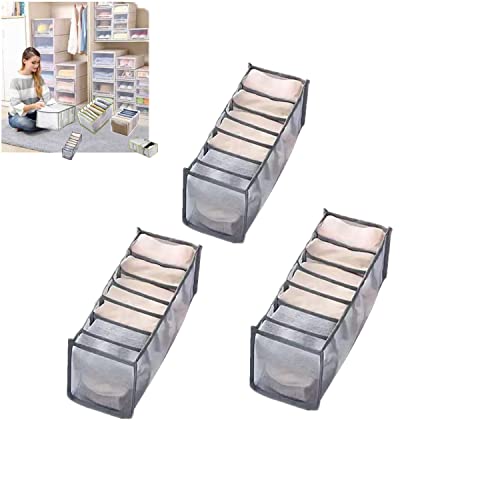 3PCS-7Grids Wardrobe Clothes Organizer and Storage Grids For Jeans Drawers Pants and Leggings (Gray,3PCS 7Grids - Leggings)