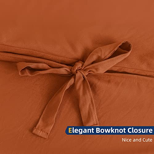 Argstar 3 Pcs Caramel Bowtie Duvet Cover Set California King, Burnt Orange Duvet Cover with Bowknots, 100% Microfiber Soft Rust Comforter Cover with Ties (1 Terracotta Duvet Cover, 2 Pillowcases)