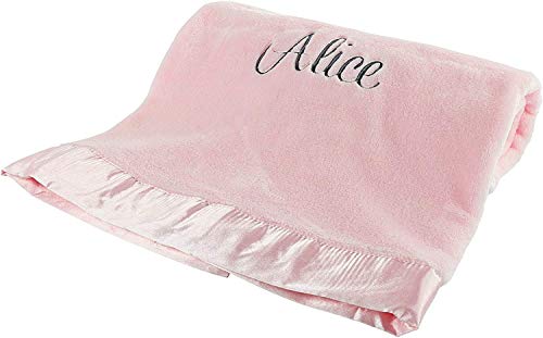 berry bebe Large Custom Personalized Baby Blanket, Custom Name Blanket, Pink, Plush Minky Fleece with Satin Trim Keepsake for Girl