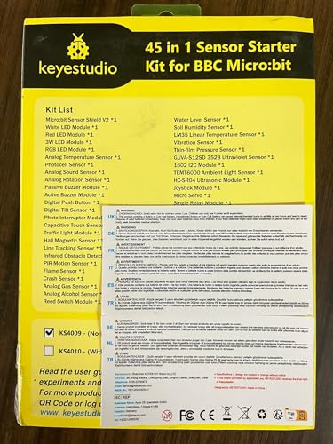 KEYESTUDIO 45 Sensors Starter Kit with Micro:bit V2.2 for Learning Microbit V2 Coding, Sensor Breakout Board, i2c LCD, OLED Display, Water Sensor, 5v Relay Accessories with Tutorials for Teens Adults